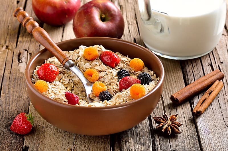 Breakfast with Oatmeal and Fresh Berries Stock Image - Image of snack ...