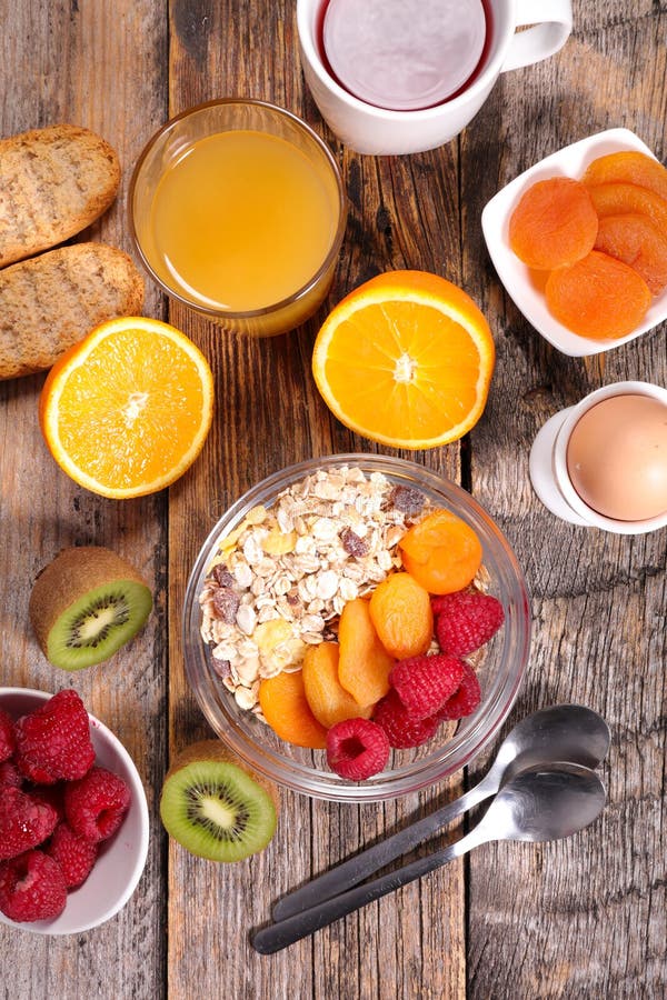 Breakfast stock photo. Image of assortment, apricot, oatmeal - 92212604
