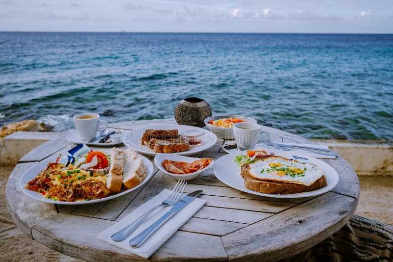 Breakfast at ocean edge stock photo. Image of food, luxury - 91990398