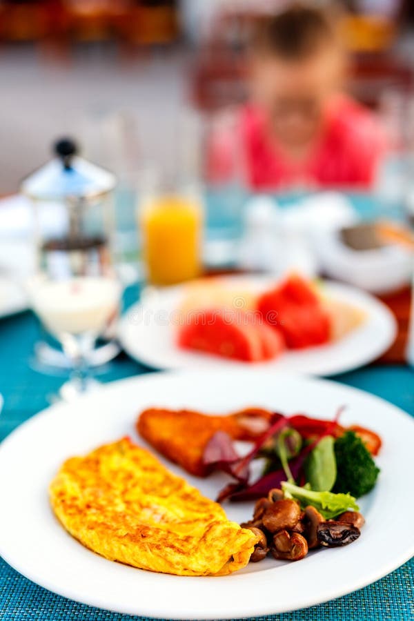 Breakfast with omelet stock photo. Image of yellow, kitchen - 157424942