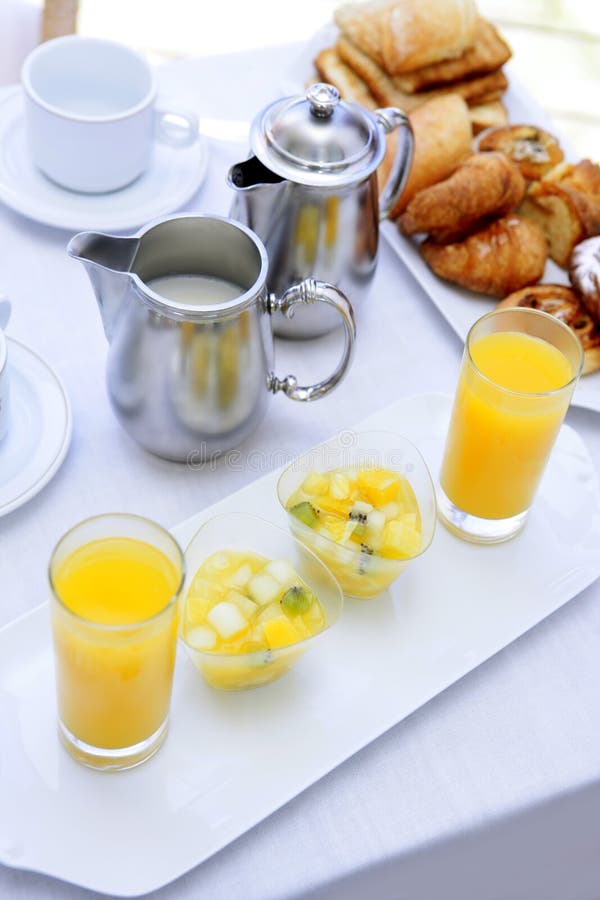 Breakfast with Orange Juice Coffe Tea Milk Stock Image - Image of ...