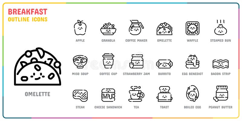 Breakfast outline icon set stock vector. Illustration of butter - 213148978