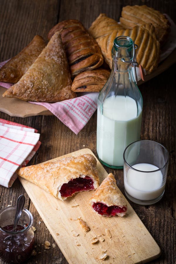 Assorted Breakfast Pastries with Milk Stock Image - Image of bake ...