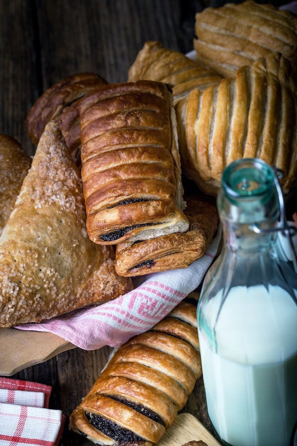 Breakfast Pastries with Poppy and Milk Stock Image - Image of closeup ...