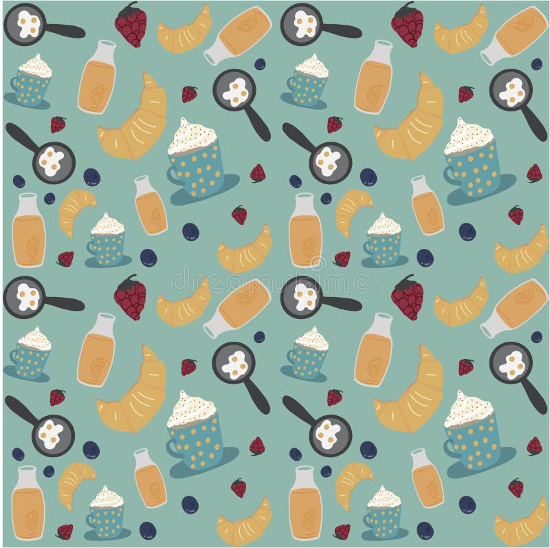Breakfast Pattern with Berries Cups and Fried Eggs Stock Vector ...