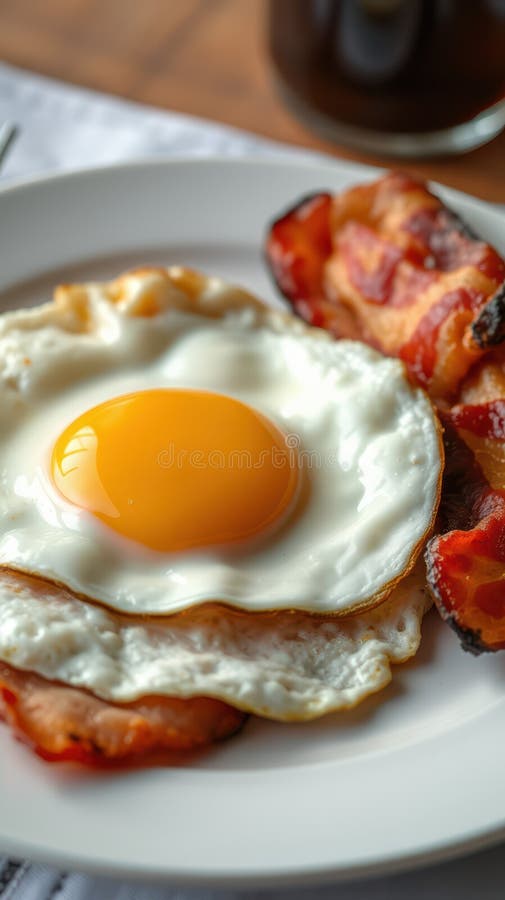 Breakfast Plate Featuring Fried Eggs and Crispy Bacon Served on a White ...