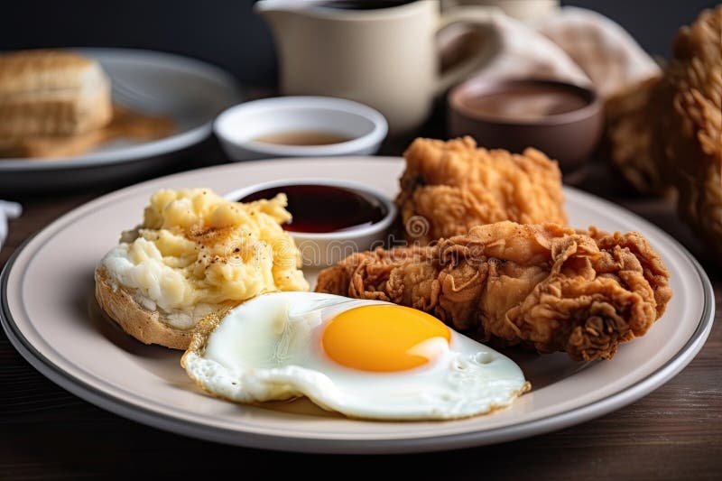 Breakfast Plate with Fried Chicken and Eggs Stock Illustration ...