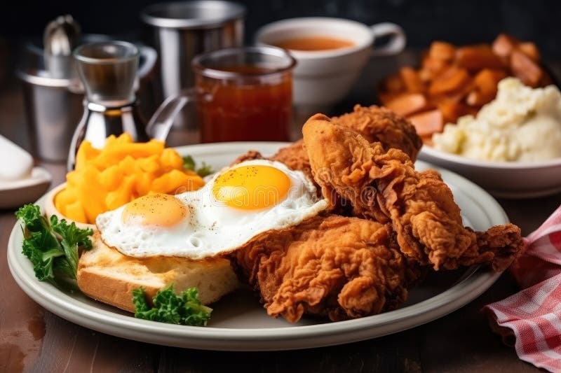 Breakfast Plate with Fried Chicken and Eggs Stock Illustration ...