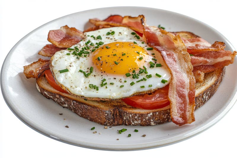 Breakfast Plate with Fried Eggs, Bacon, Tomatoes, and Drops of Butter ...