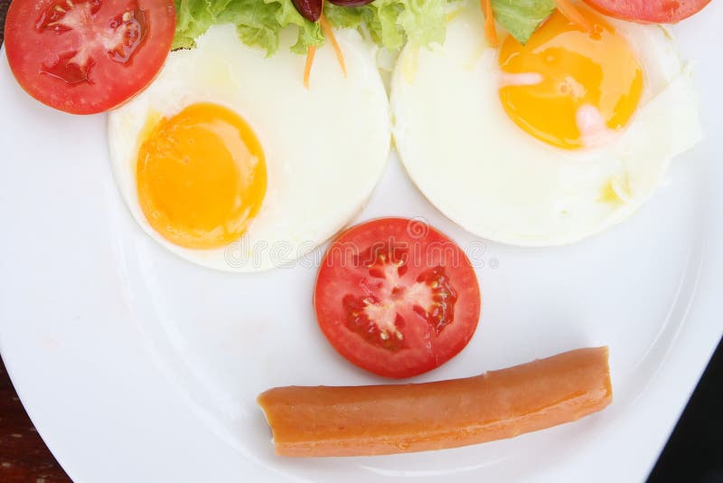 Breakfast On A Plate Of A Funny Face Stock Photo - Image of cholesterol ...