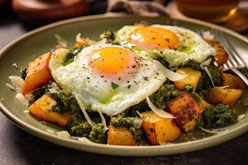 Breakfast Plate with Root Vegetable Hash and Fried Eggs Stock Image ...