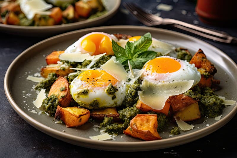 Breakfast Plate with Root Vegetable Hash and Fried Eggs Stock Photo ...