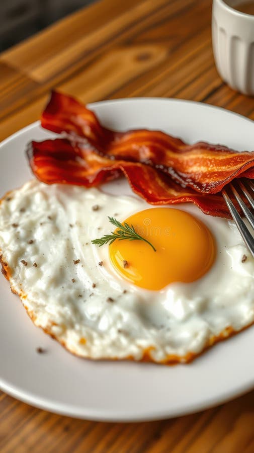 Delicious Breakfast Plate Featuring Crispy Bacon and a Sunny Side Up ...