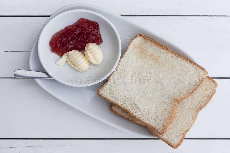 Breakfast Plate, Toast ,jam with Butter Stock Image - Image of plate ...