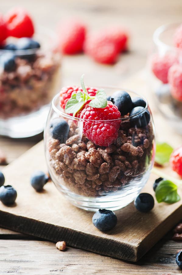 Breakfast with Puffed Rice and Berry Stock Image - Image of background ...