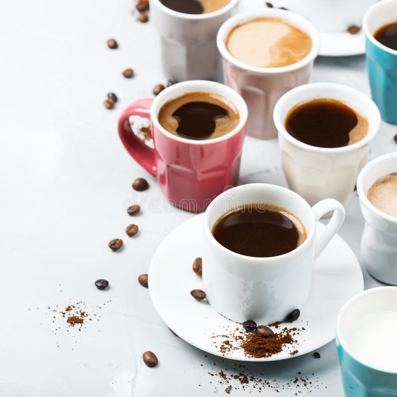 Different Coffee Mugs and Cups for Breakfast Stock Photo - Image of ...
