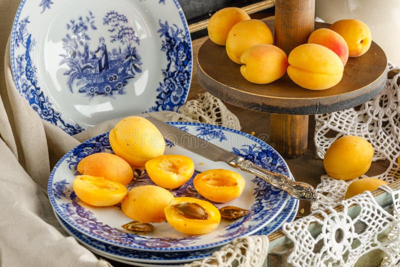 Breakfast in Retro Style with Fresh Fruits Stock Photo - Image of ...