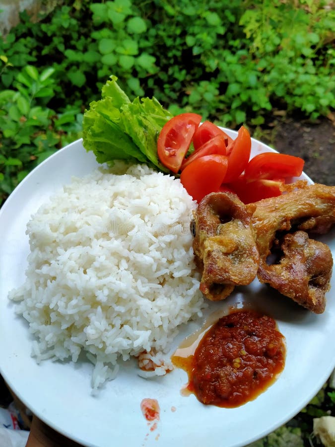 Breakfast, Rice, Fried Chiken, Sambal Stock Image - Image of fried ...