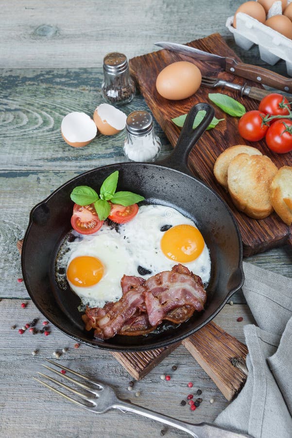 Breakfast in a Rustic Style Stock Photo - Image of knife, eggs: 94556832