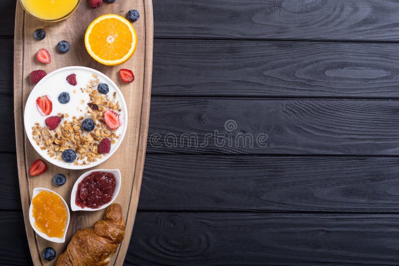 Breakfast on rustic table stock photo. Image of lunch - 125537316