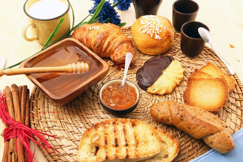Breakfast on Rustic Wooden Table Stock Image - Image of milk, kitchen ...