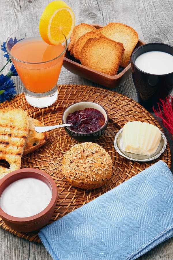 Breakfast on Rustic Wooden Table Stock Photo - Image of breakfast ...