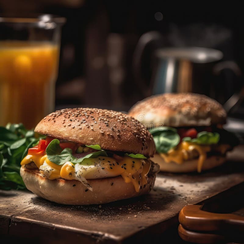 Breakfast Sandwiches on Stone in Rustic Pub. Generative AI Stock ...