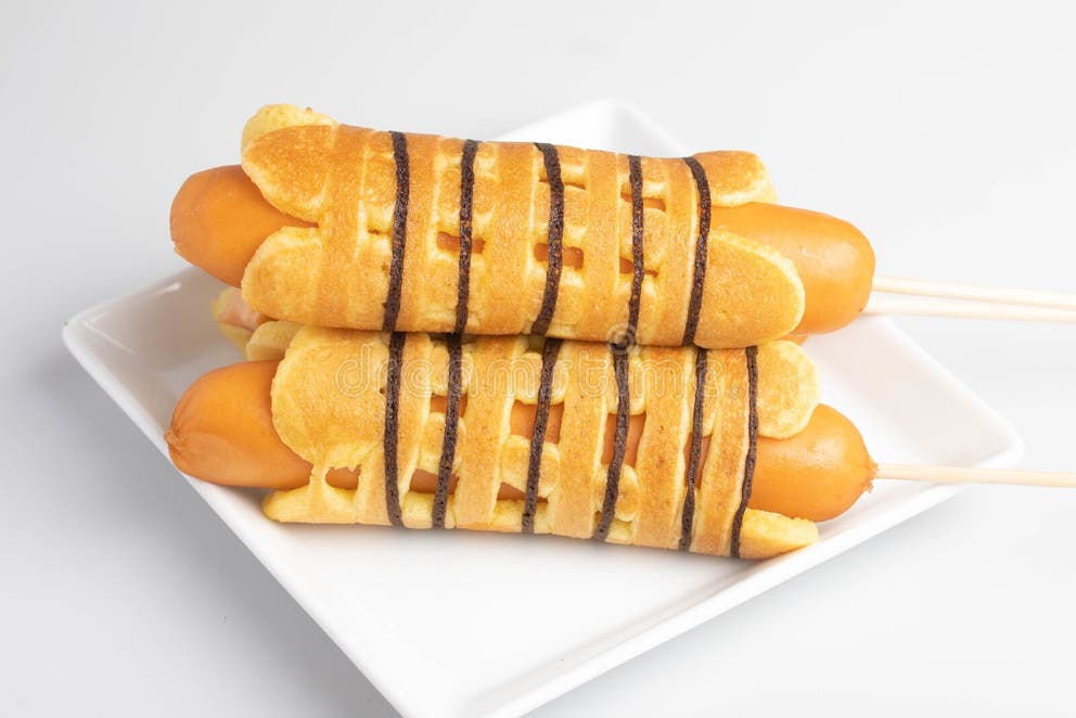 Breakfast Sausage Wrapped Pancakes in a Plate Stock Photo - Image of ...