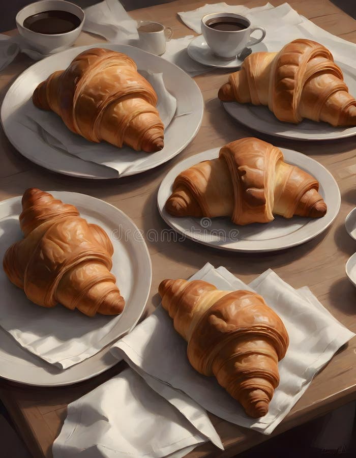 Breakfast Scene with Croissants and a Cup of Coffee, Generative AI ...