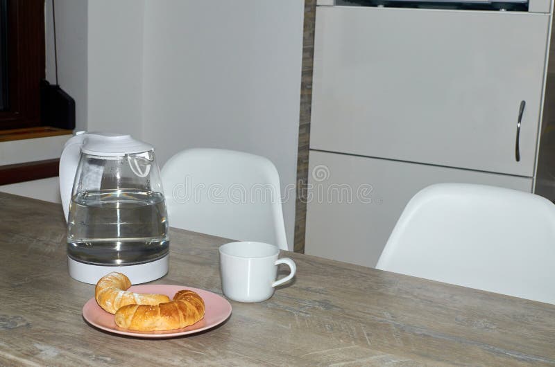 Breakfast Scene in a Kitchen Stock Image - Image of croissant, food ...