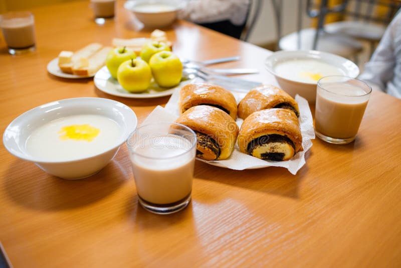 Breakfast in the School Cafeteria. Stock Image - Image of schoolboy ...