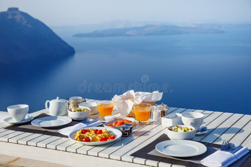 Breakfast by the sea stock image. Image of glass, idyllic - 124120985