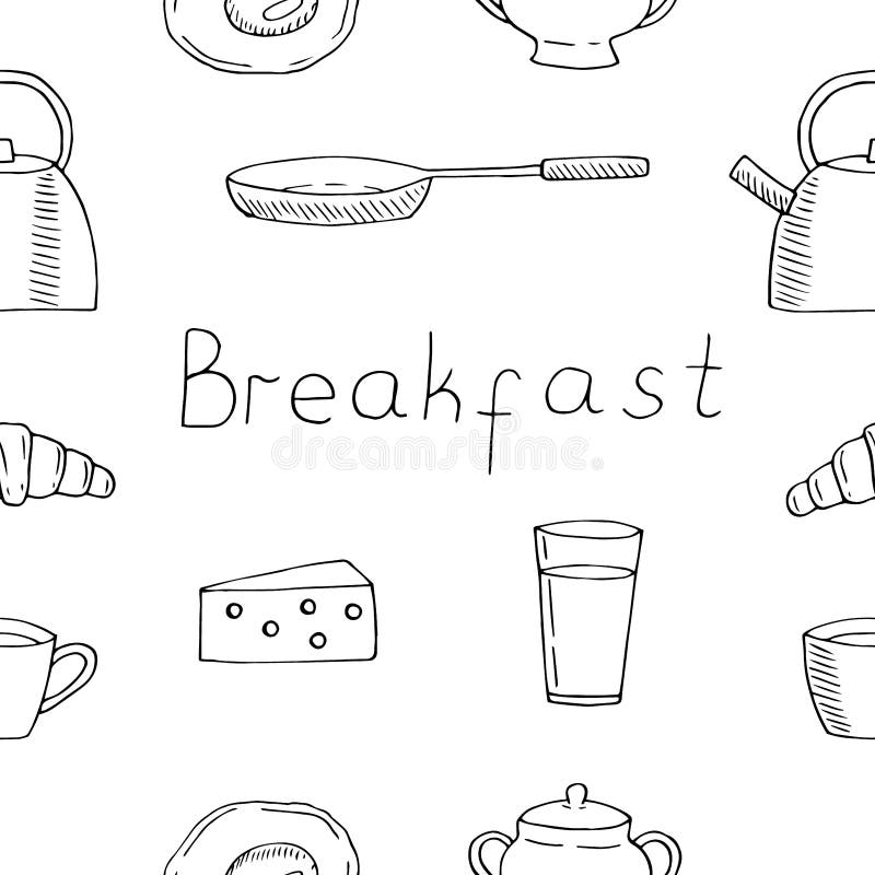 Breakfast Seamless Pattern Vector Illustration, Hand Drawing Sketch ...