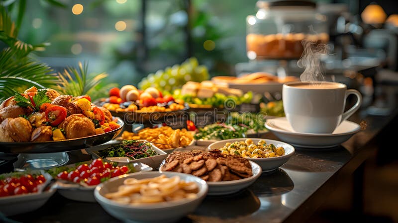 Breakfast Selection at a Buffet Stock Illustration - Illustration of ...