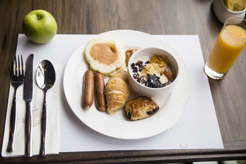 Breakfast stock photo. Image of fruits, pancake, juice - 77282592