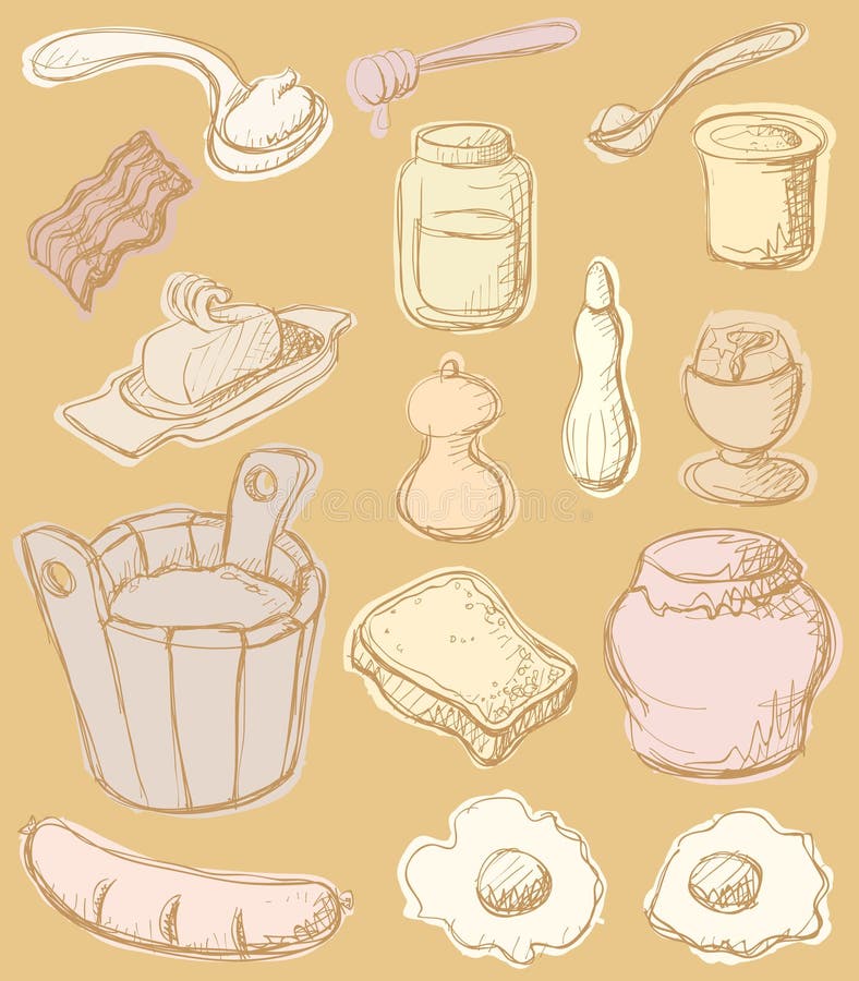 Breakfast set gold stock vector. Illustration of butter - 10865699