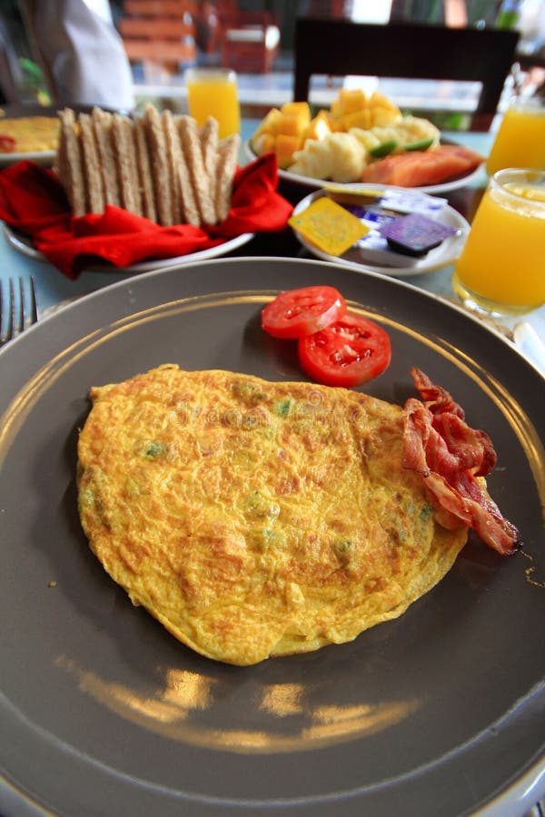 Breakfast Set Mango Bread Bacon on Table Stock Image - Image of mango ...