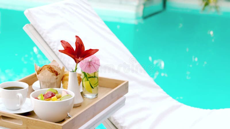 Breakfast Set Up by the Pool Stock Footage - Video of highspeed ...
