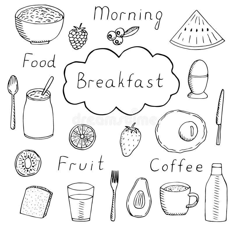 Breakfast Set, Vector Illustration, Food Hand Drawing Doodles Stock ...