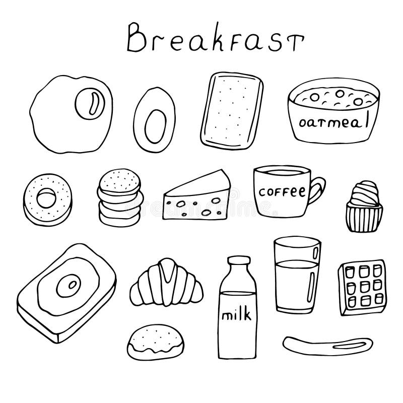 Breakfast Set Vector Illustration, Hand Drawing Doodles Stock ...
