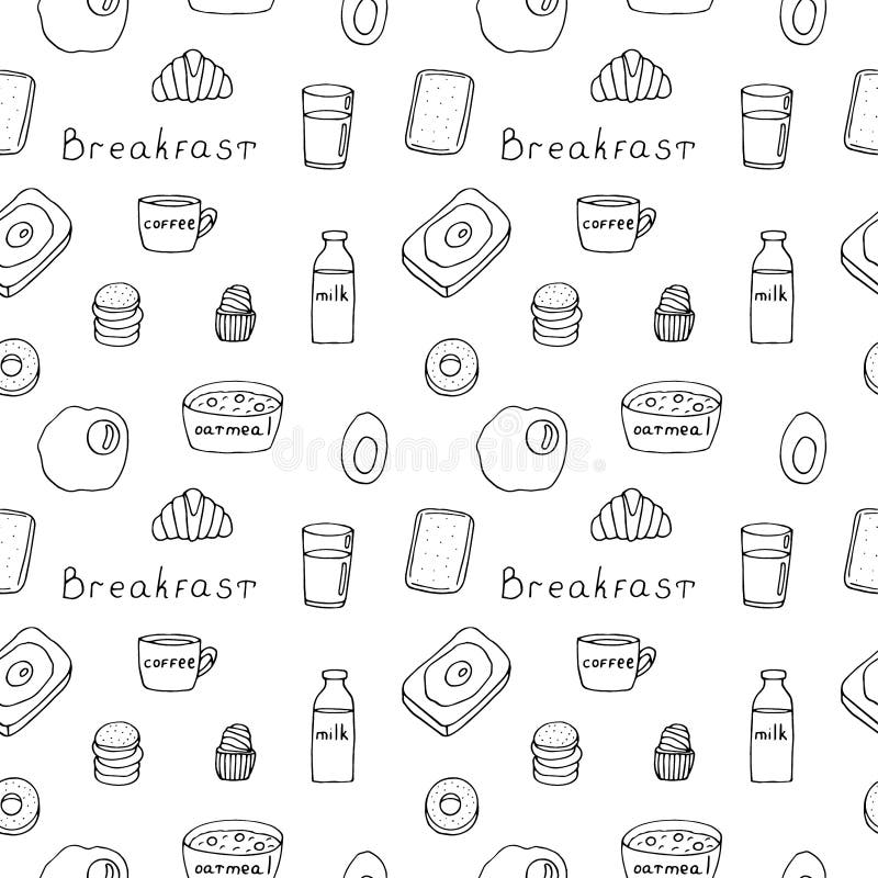 Breakfast Set Vector Illustration, Hand Drawing Doodles Stock Vector ...