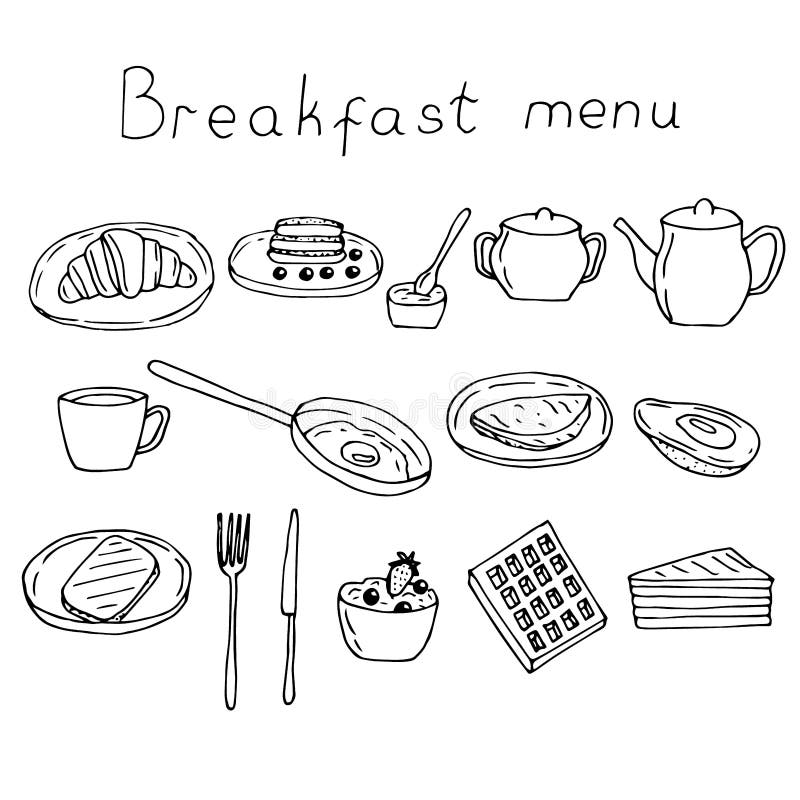 Breakfast Set Vector Illustration, Hand Drawing Doodles Stock Vector ...