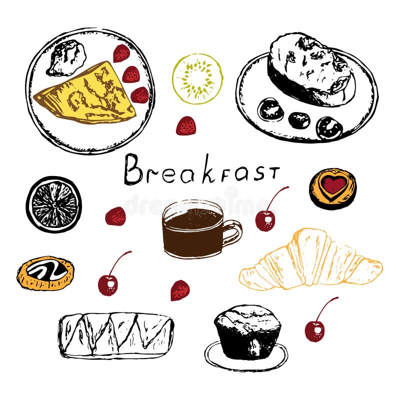 Breakfast Set, Vector Illustration, Hand Drawing Stock Illustration ...