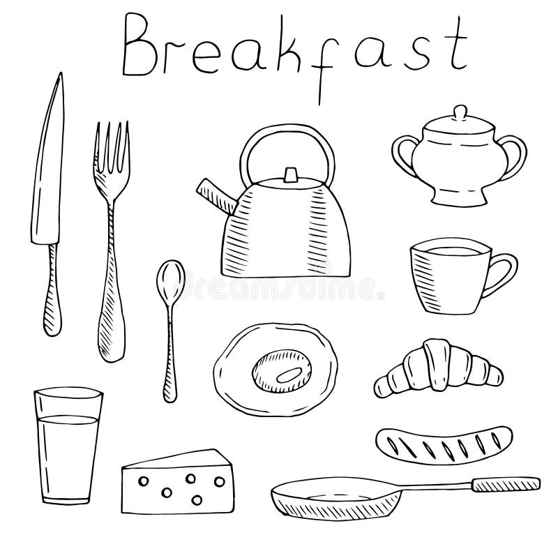 Breakfast Set Vector Illustration, Hand Drawing Sketch Stock Vector ...