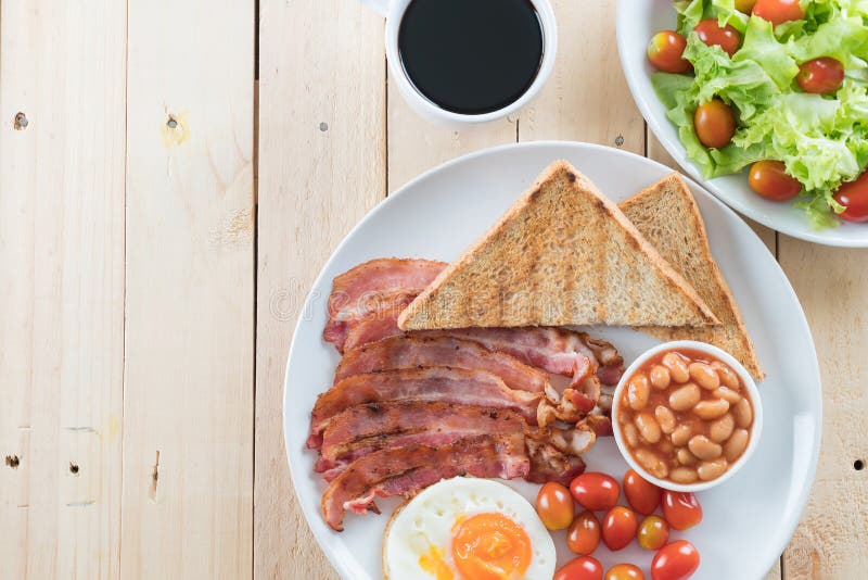 Breakfast set on wood stock photo. Image of salad, fresh - 84969400