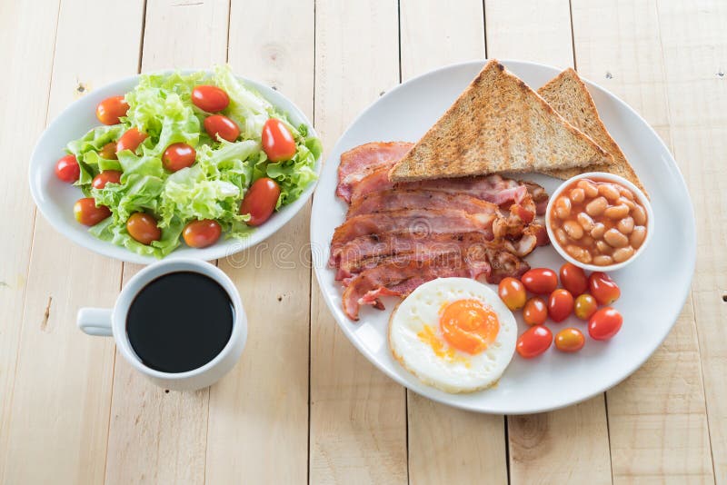 Breakfast set on wood stock photo. Image of plate, bread - 85263116
