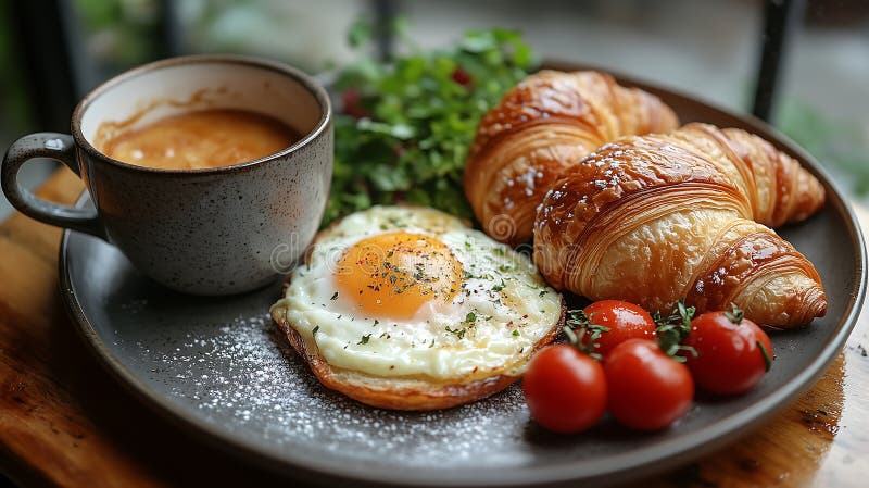 Elegant Gourmet Breakfast in Upscale Cafe Setting. Generated Using AI ...