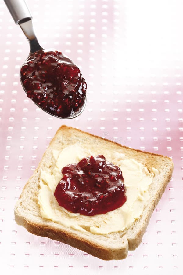 Breakfast, Slice of Toast with Butter and Raspberry Jam Stock Image ...