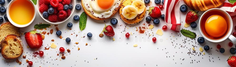 A Breakfast Spread with Fruit, Pastries, and Tea Stock Illustration ...