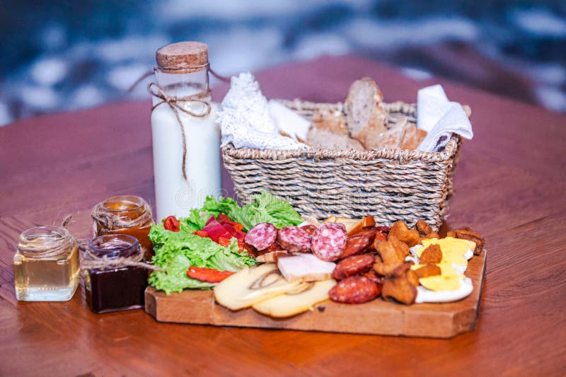 Breakfast Spread with Milk and Bread Stock Photo - Image of food ...